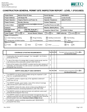 Fillable Online CONSTRUCTION GENERAL PERMIT SITE INSPECTION REPORT ...