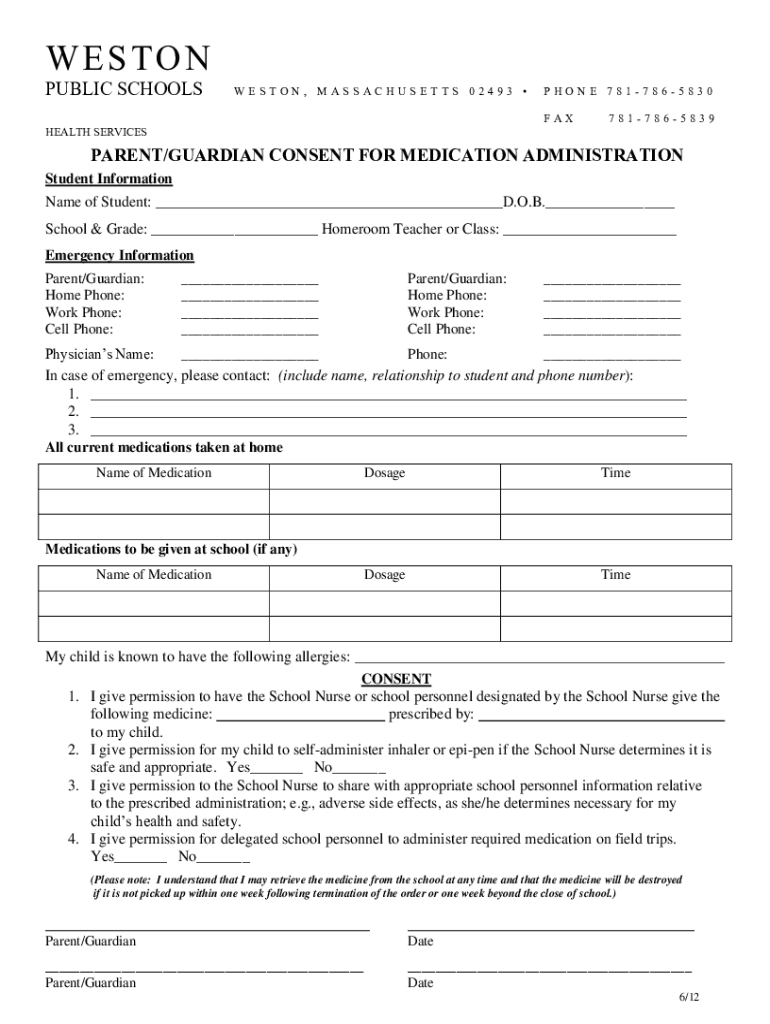 Fillable Online Authorization for Medication Administration Fax Email ...