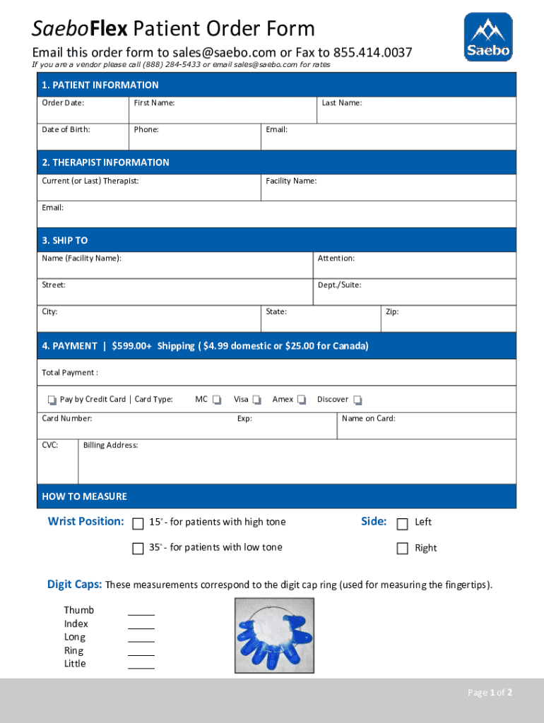 Fillable Online SaeboFlex Patient Order Form Fax Email Print - pdfFiller