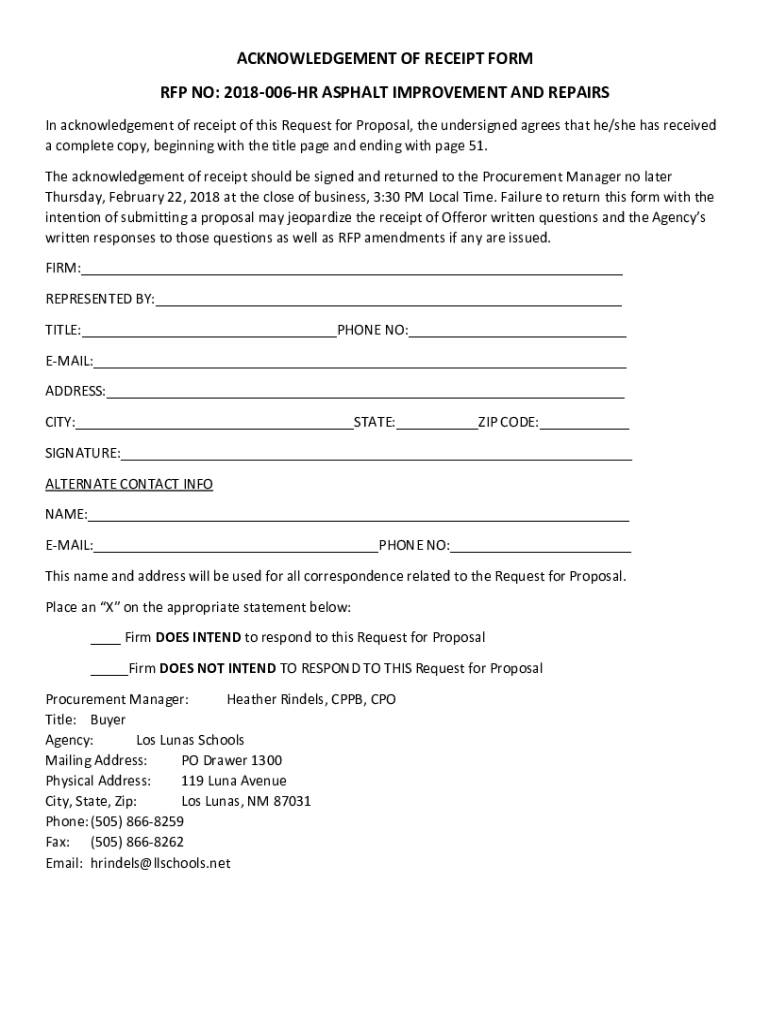 Fillable Online Asphalt Acknowledgement of Receipt Form Fax Email Print ...