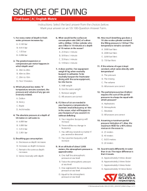 Fillable Online Ssi open water diver final exam test with complete ...