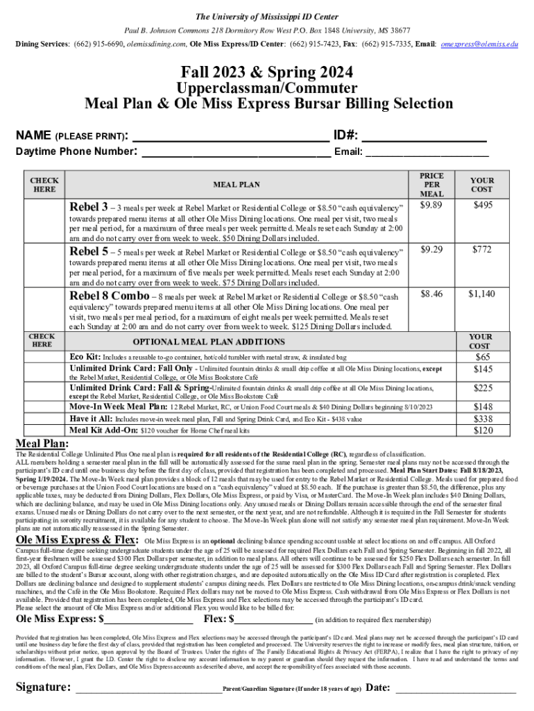 Fillable Online idcenter olemiss FALL-23-SPRING-24 UPPER COMMUTER -MP ...
