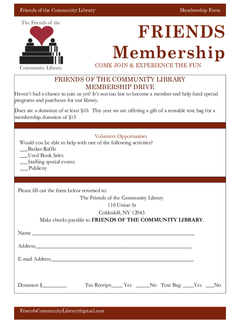 Fillable Online HCPL - Friends Membership Form Fax Email Print - pdfFiller