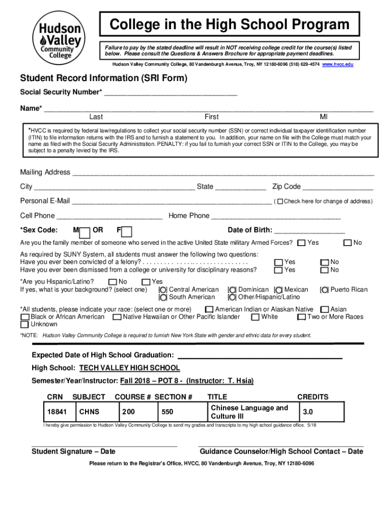 Fillable Online Student Record Information (SRI Form) Fax Email Print ...