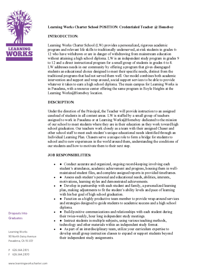 Fillable Online Learning Works Charter School (LW) provides a persona ...