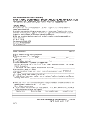 Fillable Online HAM RADIO EQUIPMENT INSURANCE PLAN ... - EBView Fax ...