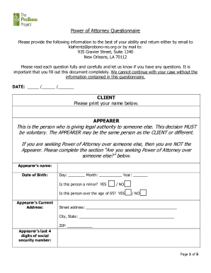 Fillable Online Power of Attorney Questionnaire Fax Email Print - pdfFiller