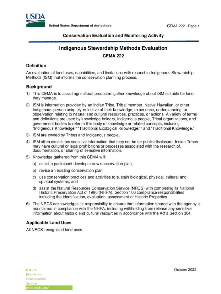Fillable Online FY23CEMA 222Indigenous Stewardship Methods Evaluation ...