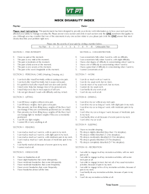 Fillable Online Neck Disability Index.doc Fax Email Print - pdfFiller