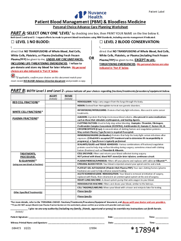 Fillable Online Personal Choice Advance Care Planning Worksheet ...