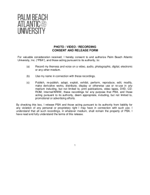 Fillable Online my pba PHOTO / VIDEO / RECORDING CONSENT AND RELEASE ...