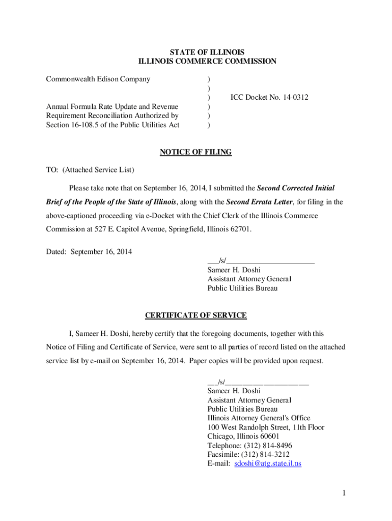Fillable Online 14-0312 AG Notice of Filing Second Corrected Initial ...