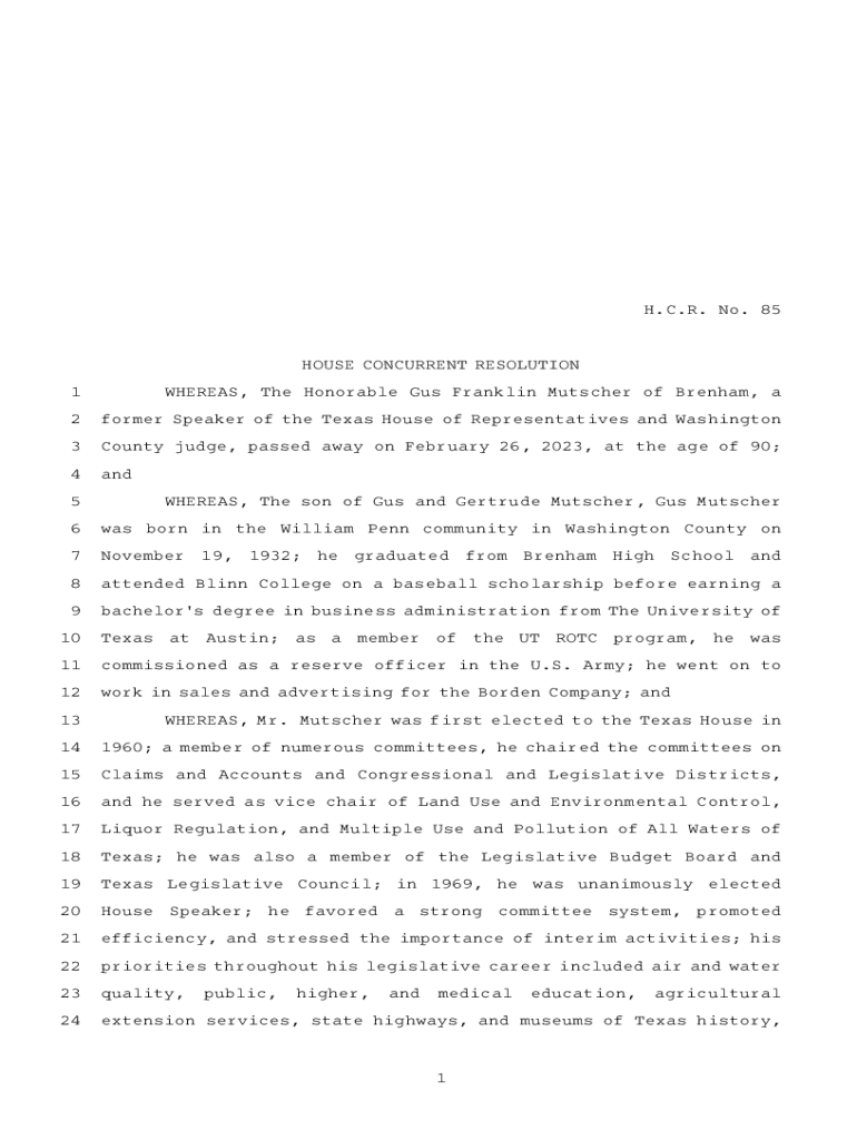 Fillable Online Gus F. Mutscher - Texas Politics - Speakers of the ...