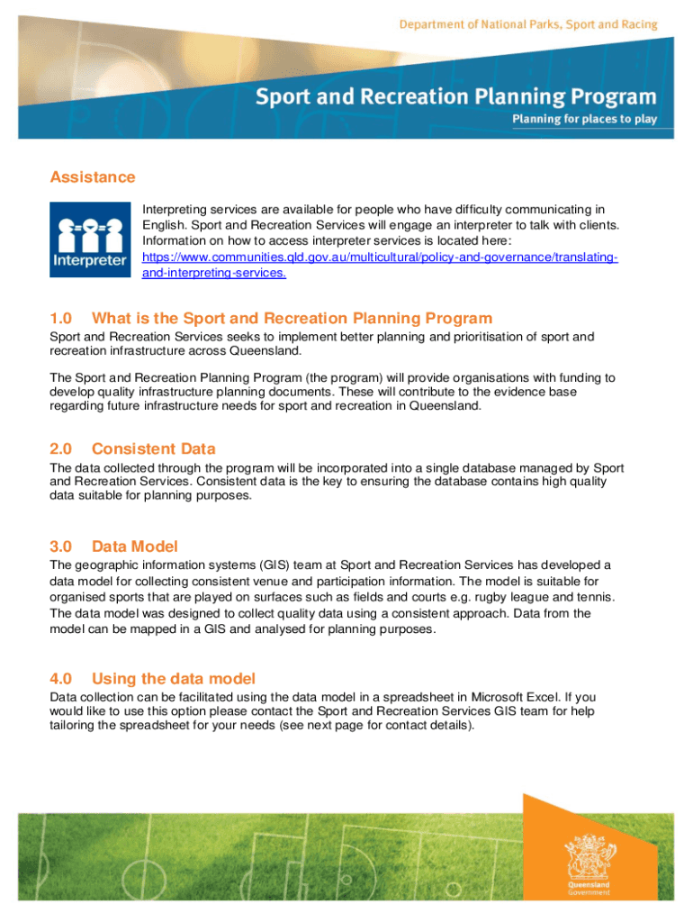 Fillable Online Sport and Recreation Planning Program data modelling. Sport and Recreation ...