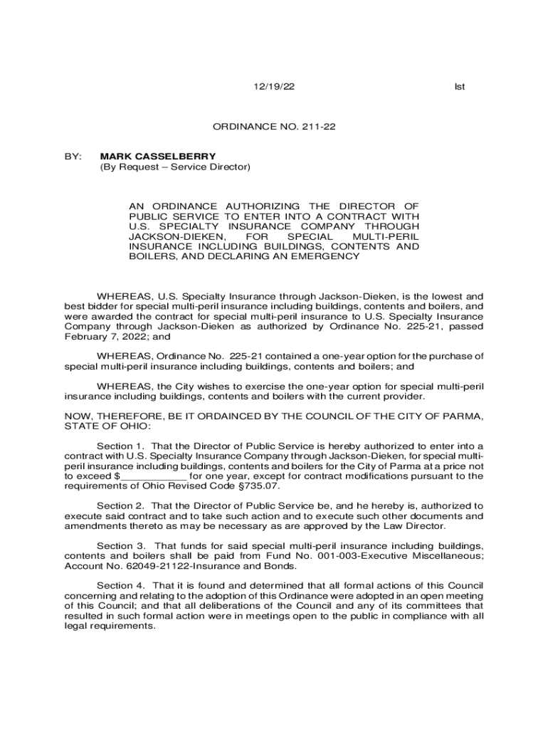 Fillable Online 12/19/22 lst ORDINANCE NO. 211-22 BY: MARK CASSELBERRY ...