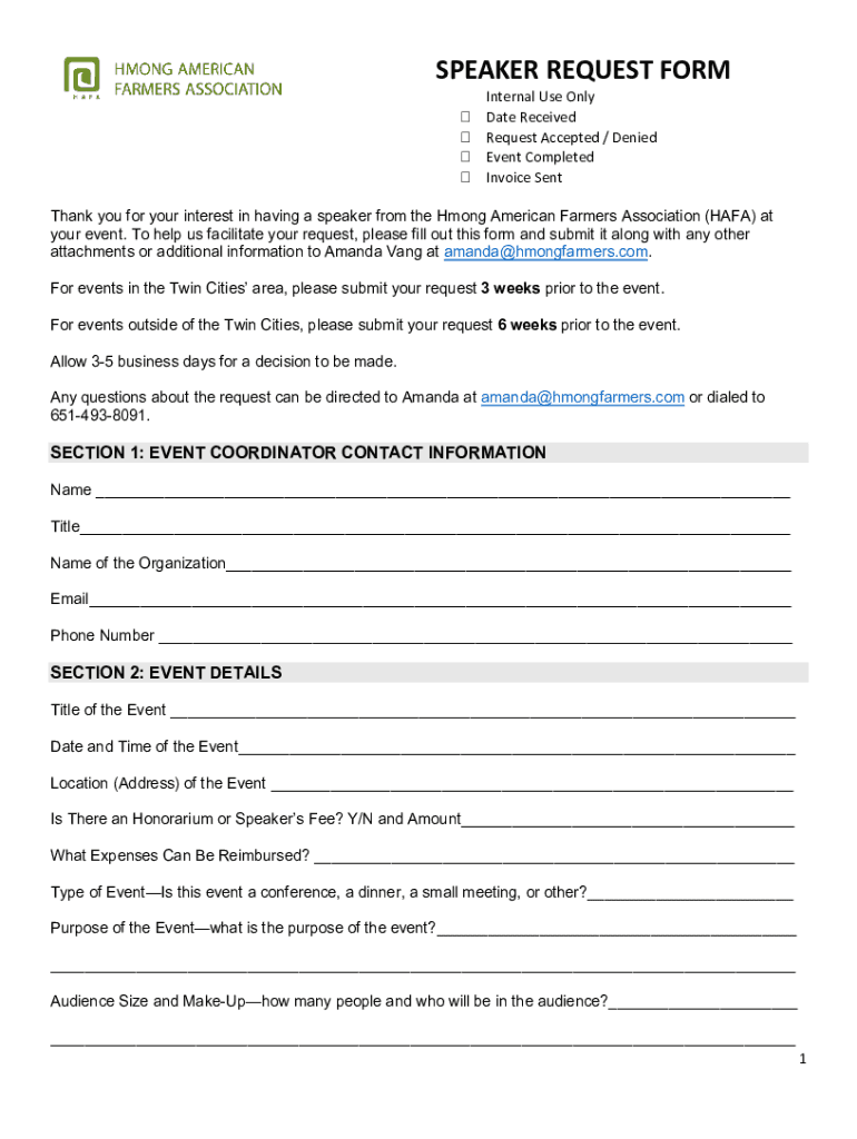 Fillable Online Speaker Request FormFMCSA - Department of Transportation Fax Email Print - pdfFiller