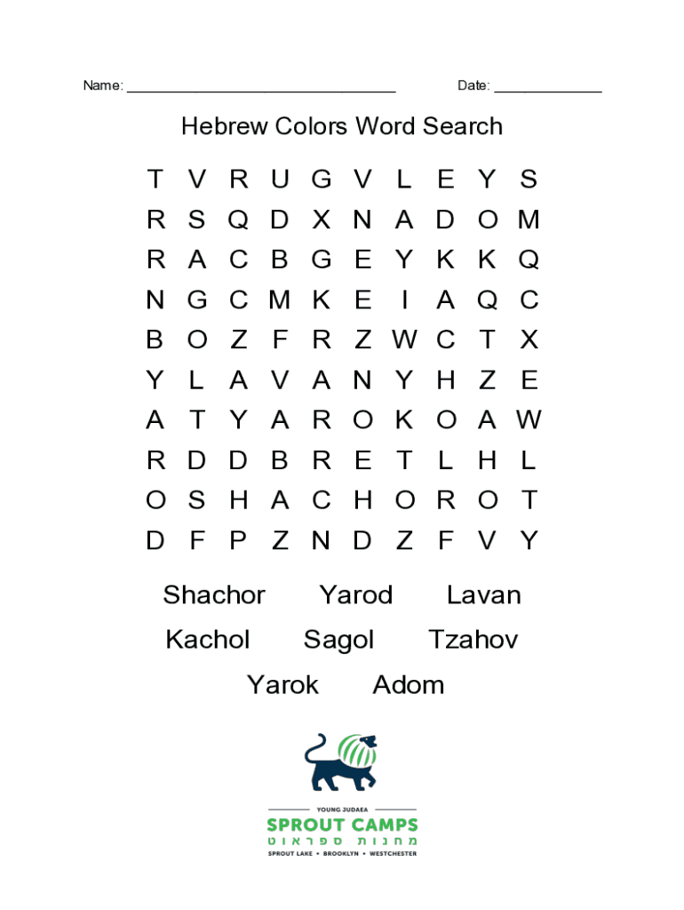 Fillable Online Hebrew Colors Word Search Fax Email Print - pdfFiller