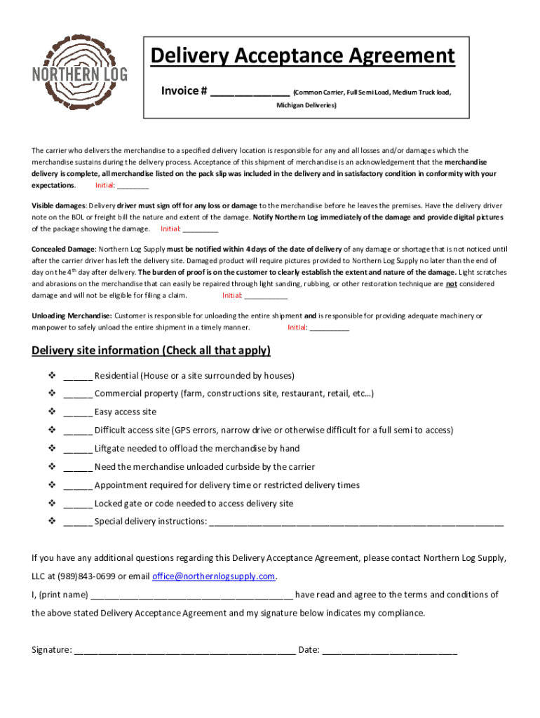 Fillable Online Acceptance of Delivery Sample Clauses Fax Email Print ...