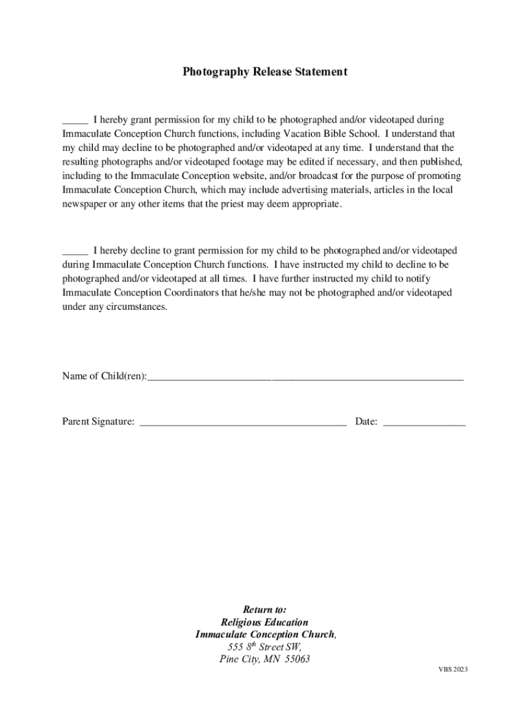 Fillable Online Photography Release Statement VBS 2023 Fax Email Print - pdfFiller
