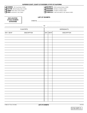 Fillable Online List Of Exhibits :: California :: Civil :: Riverside ...