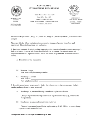Fillable Online Change of Control or Change of Ownership or both 1 ...