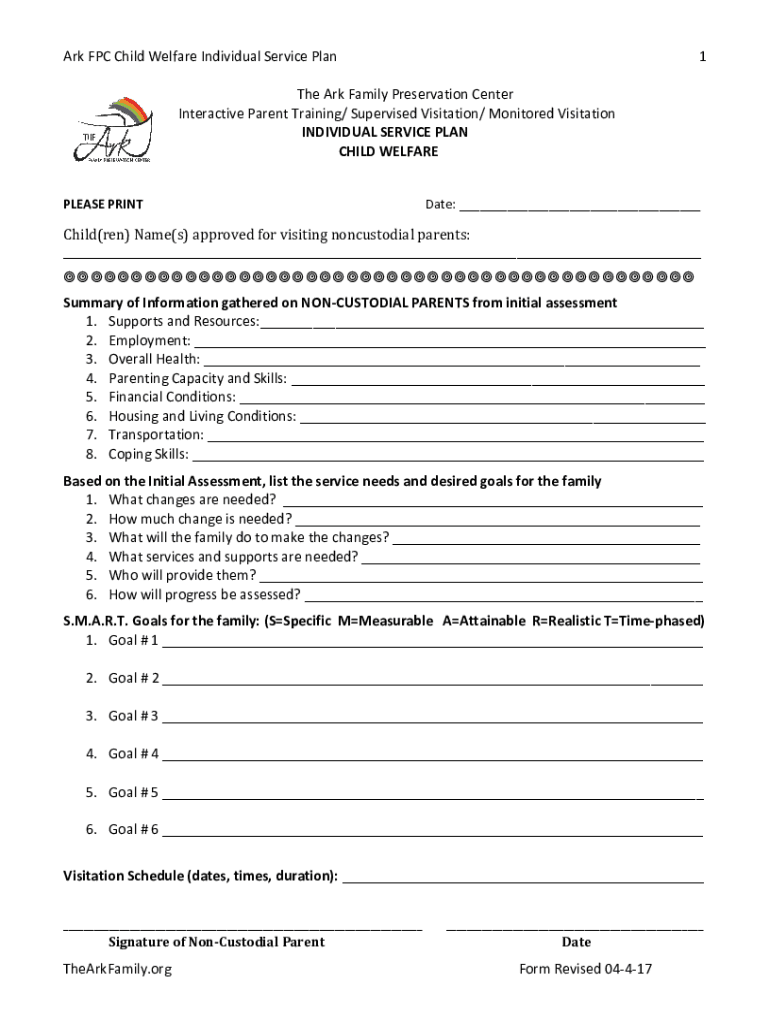 Fillable Online Ark FPC Child Welfare Individual Service Plan Fax Email ...