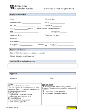 Fillable Online districts ca uky ELECTRONIC PERSONNEL ACTION FORM (EPAF ...