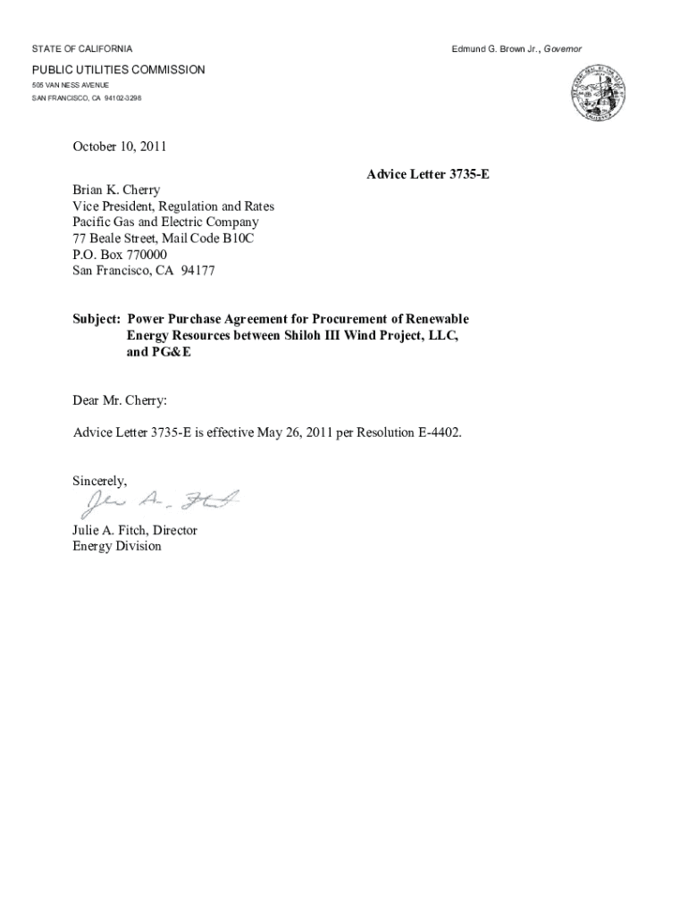 Fillable Online Advice Letter 3735-E Brian K. Cherry Vice President, Regulation ... Fax Email ...