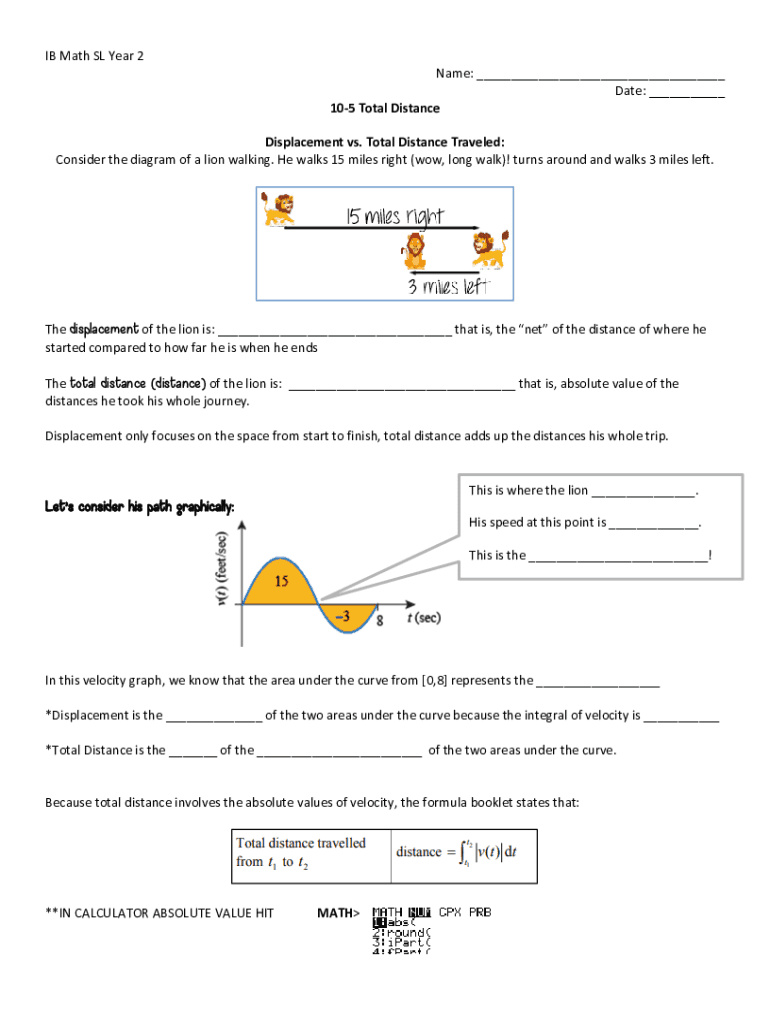 Fillable Online 10-5 Total Distance Displacement vs. Total Distan Fax ...
