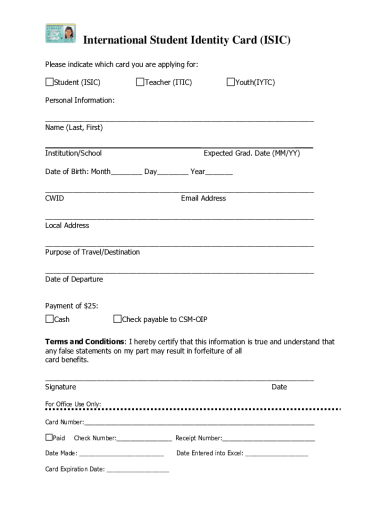 Fillable Online ISIC Form Blank Fax Email Print - pdfFiller