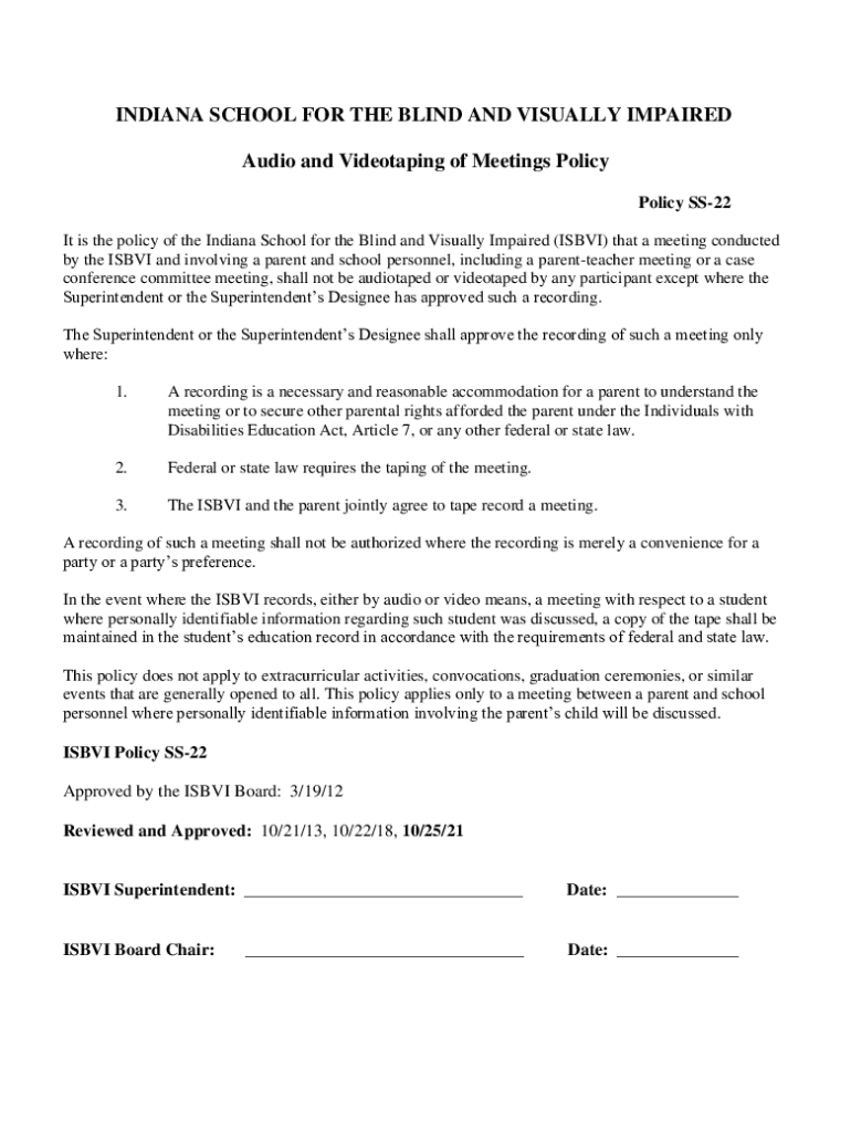 Fillable Online INDIANA SCHOOL FOR THE BLIND AND VISUALLY ... Fax Email Print - pdfFiller