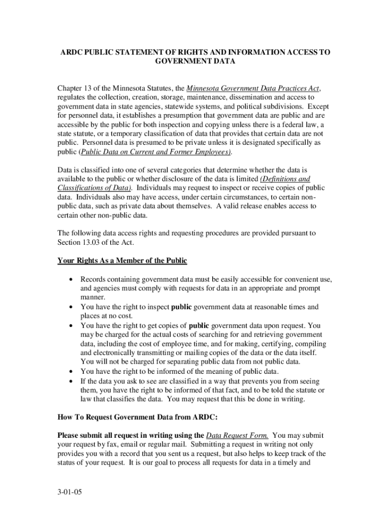 Fillable Online ARDC STATEMENT OF RIGHTS AND ACCESS PROCEDURES TO ...
