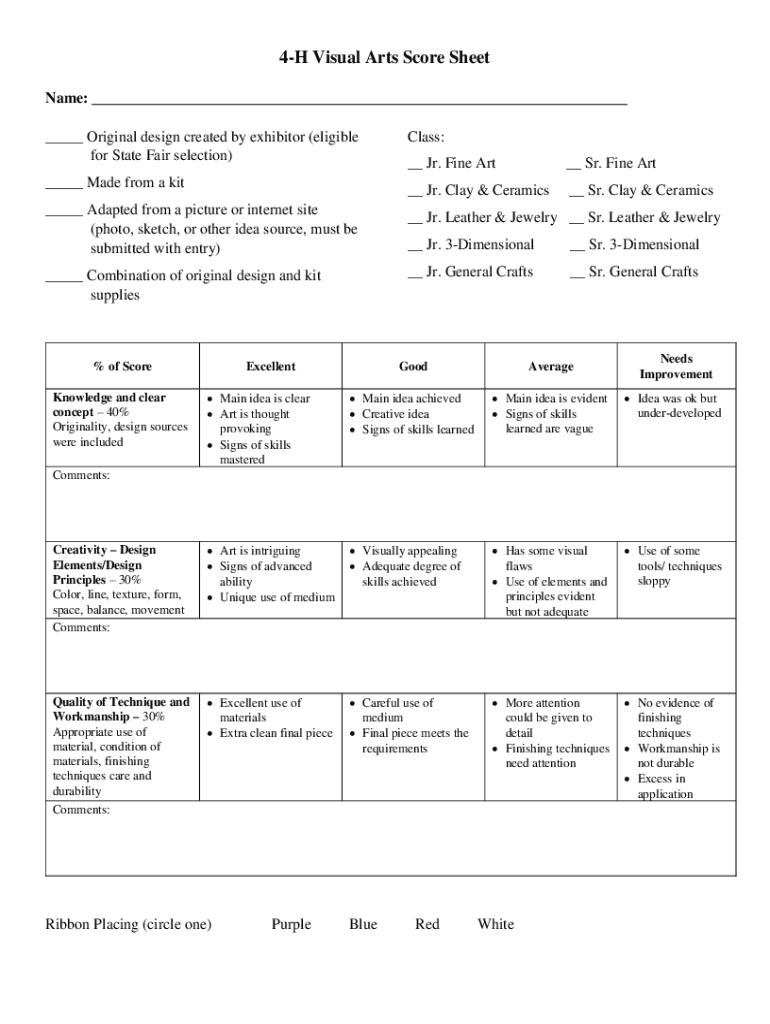 Fillable Online 4-H Exhibit Goal Sheet Visual ArtsOriginal Art Fax ...