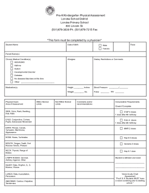 Fillable Online Pre-K/Kindergarten Physical Assessment Fax Email Print ...