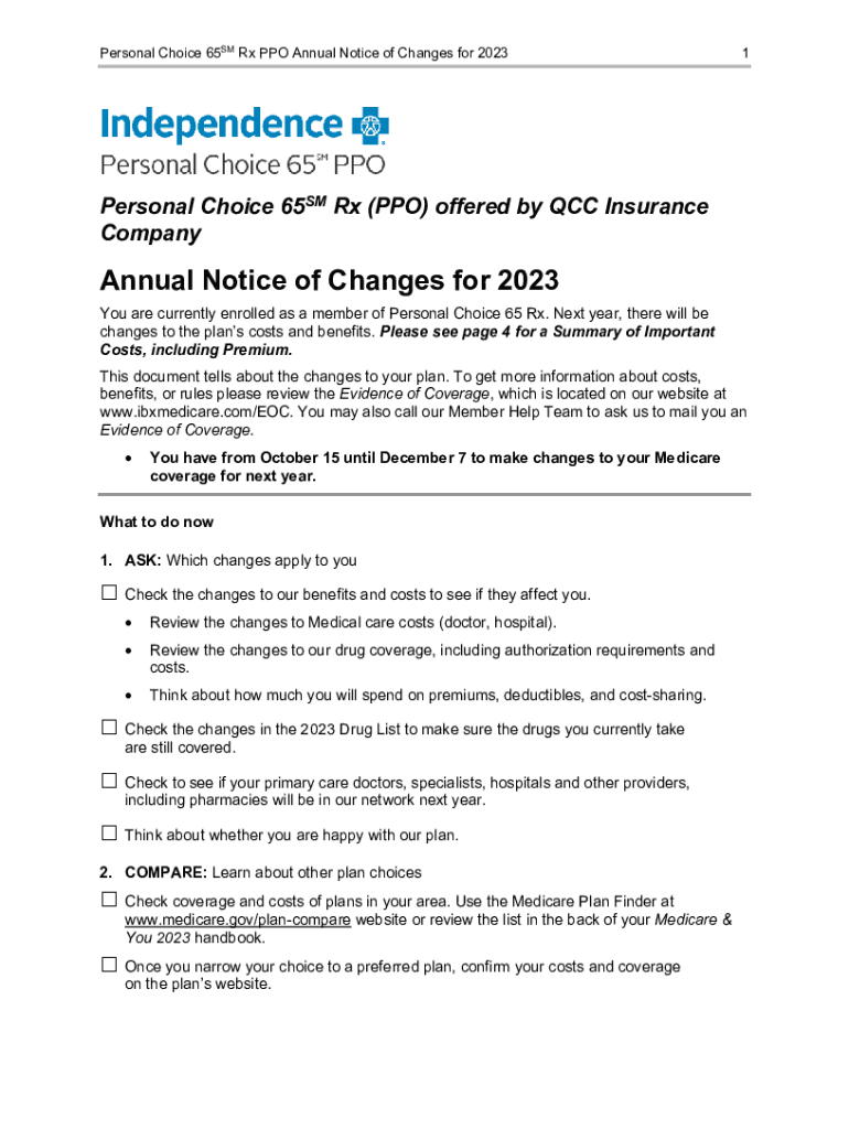 Fillable Online Personal Choice 65SM Rx PPO Annual Notice of Changes ...