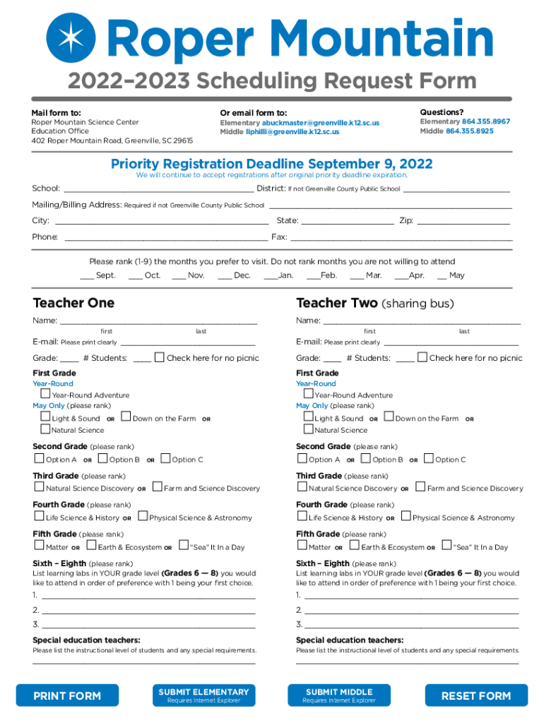 Fillable Online 20222023 Scheduling Request Form Fax Email Print ...