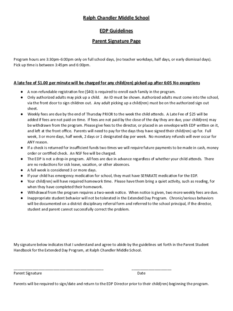 Fillable Online the Ralph Chandler Middle School Extended Day Program ...