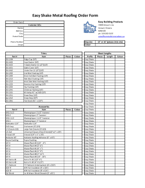 Fillable Online Fillable Online Easy Shake Metal Roofing Order Form Fax ...