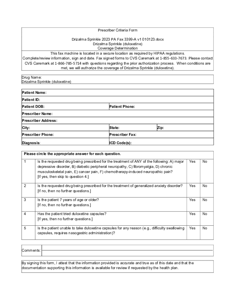 Fillable Online Drizalma Sprinkle Prior Authorization Request Form Fax ...