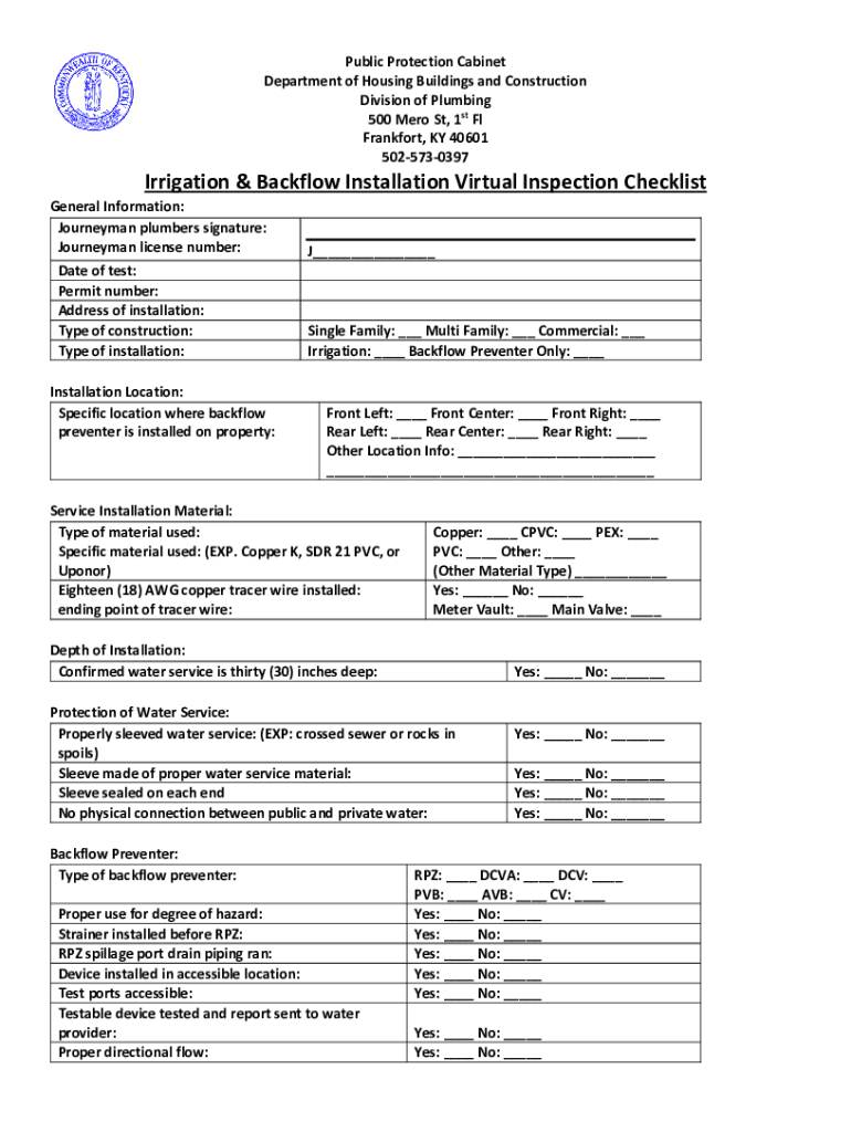 Fillable Online dhbc ky Water Service Installation Virtual Inspection ...