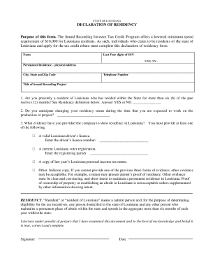 Fillable Online DECLARATION OF RESIDENCY.doc Fax Email Print - pdfFiller