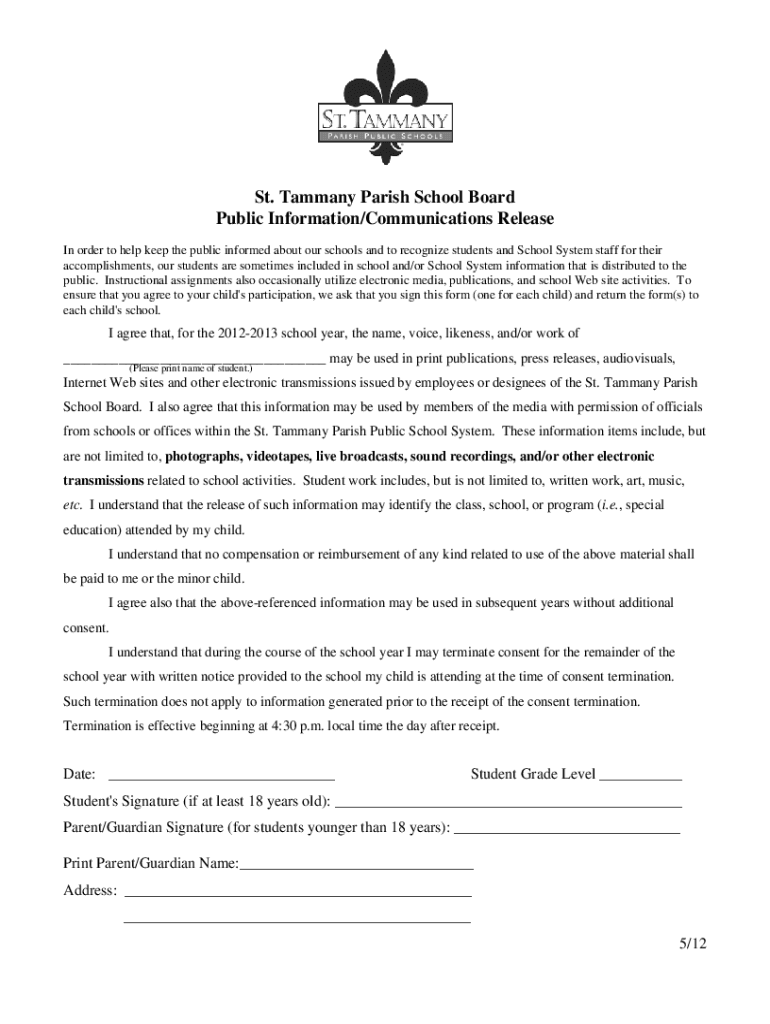 Fillable Online St. Tammany Parish School Board Public Information ...