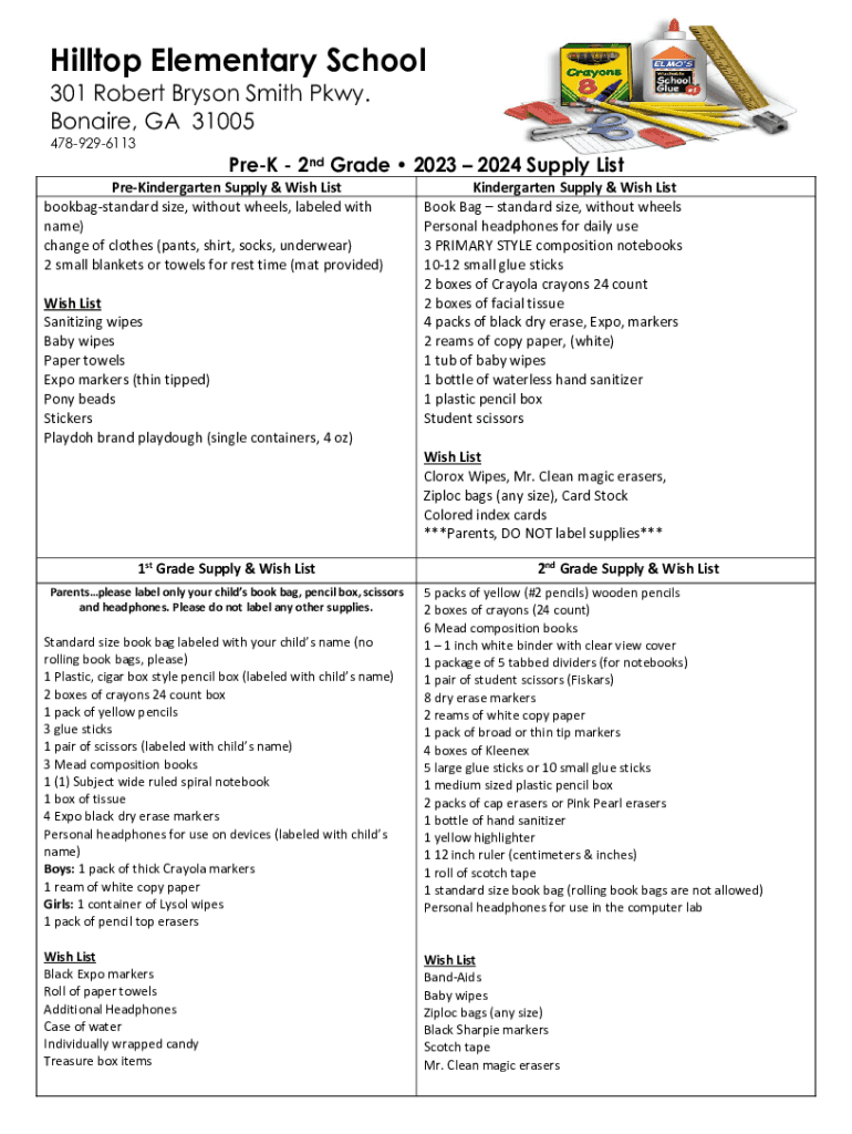 Fillable Online Student School Supply Lists / School Supply List by ...