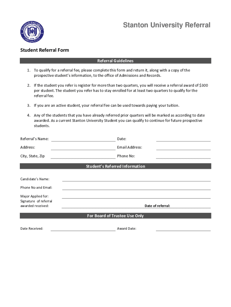 Fillable Online Employee referral form. Stanton University Referral Fax ...