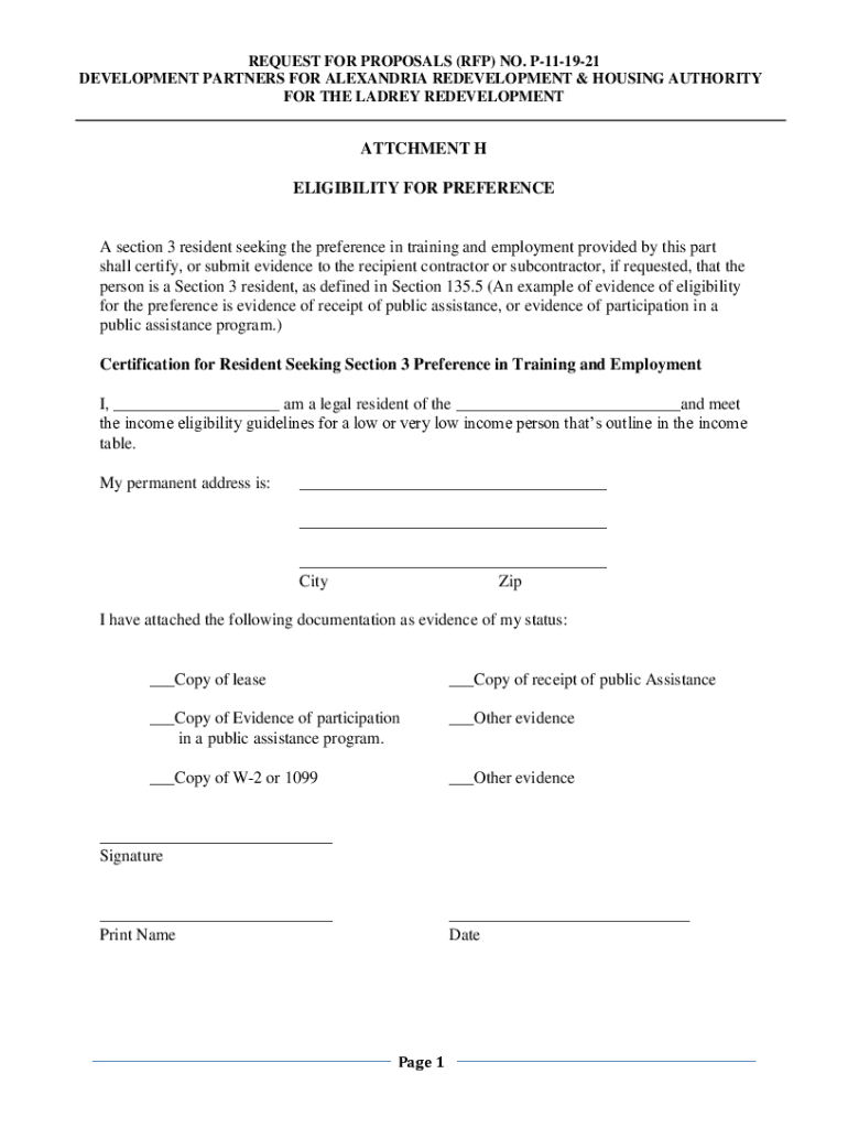 Fillable Online Attachment H - Eligibility for Preference Fax Email ...