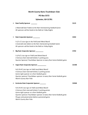 Fillable Online Worth County Rams Touchdown Club - Sylvester, GA 31791 ...