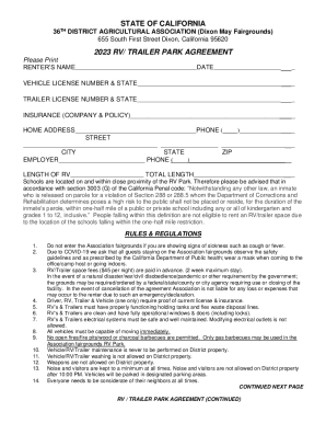 Fillable Online STATE OF CALIFORNIA 2023 RV/ TRAILER PARK AGREEMENT Fax ...