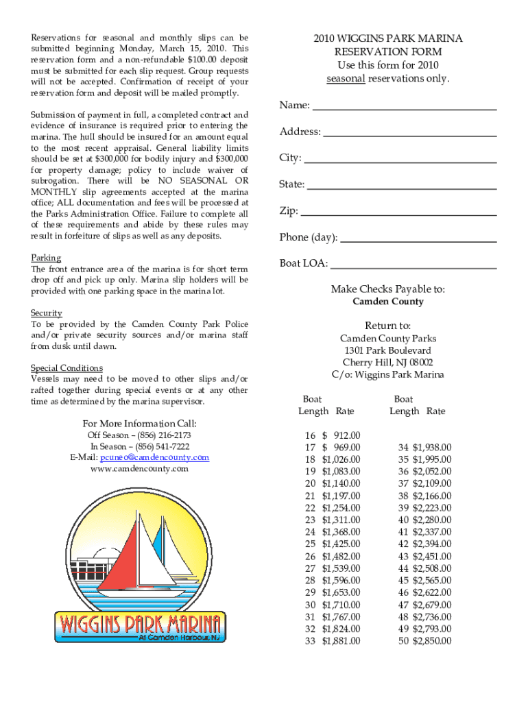 Fillable Online Reservations for slips will be accepted beginning March ...