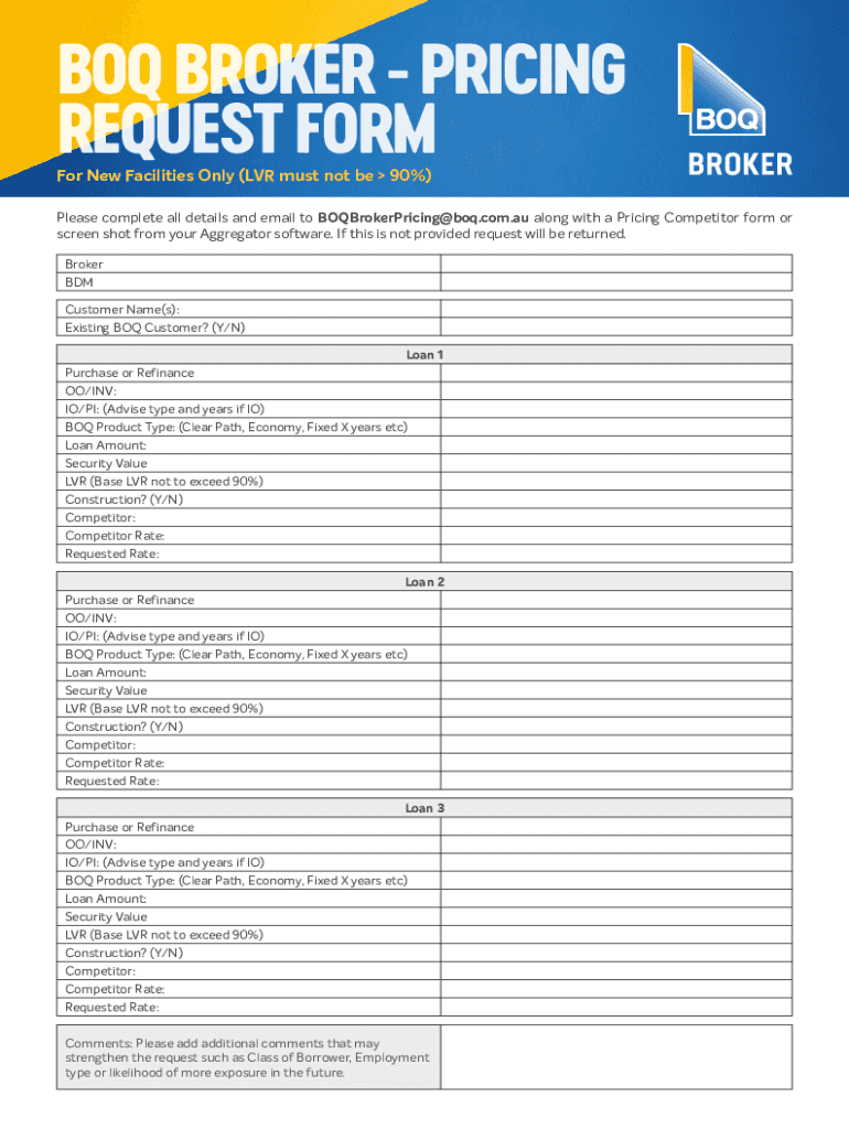 Fillable Online BOQ BROKER - PRICING REQUEST FORM Fax Email Print ...