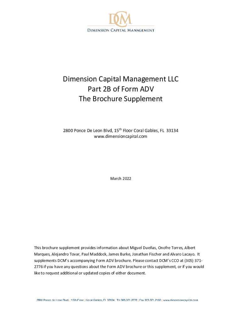 Fillable Online Dimension Capital Management LLC Part 2B of Form ADV ...